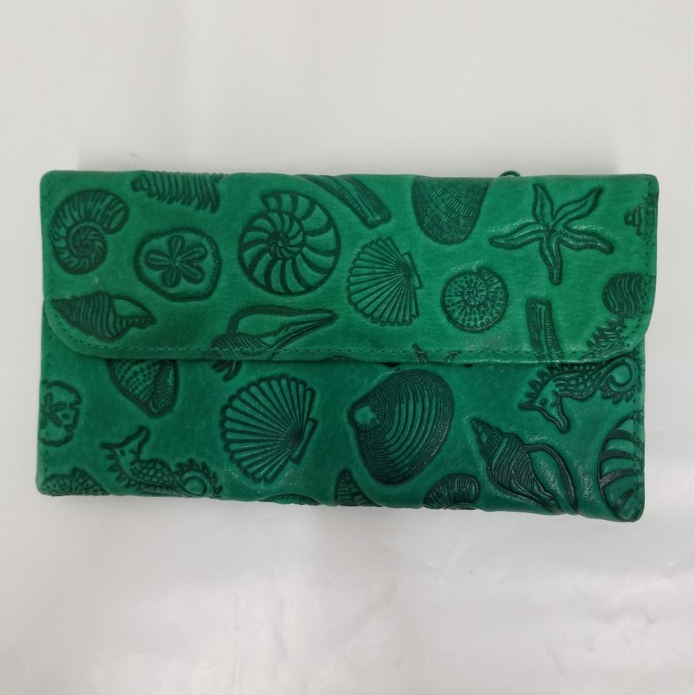 New Michael Stevens Green Leather Wallet - Shells - Gem